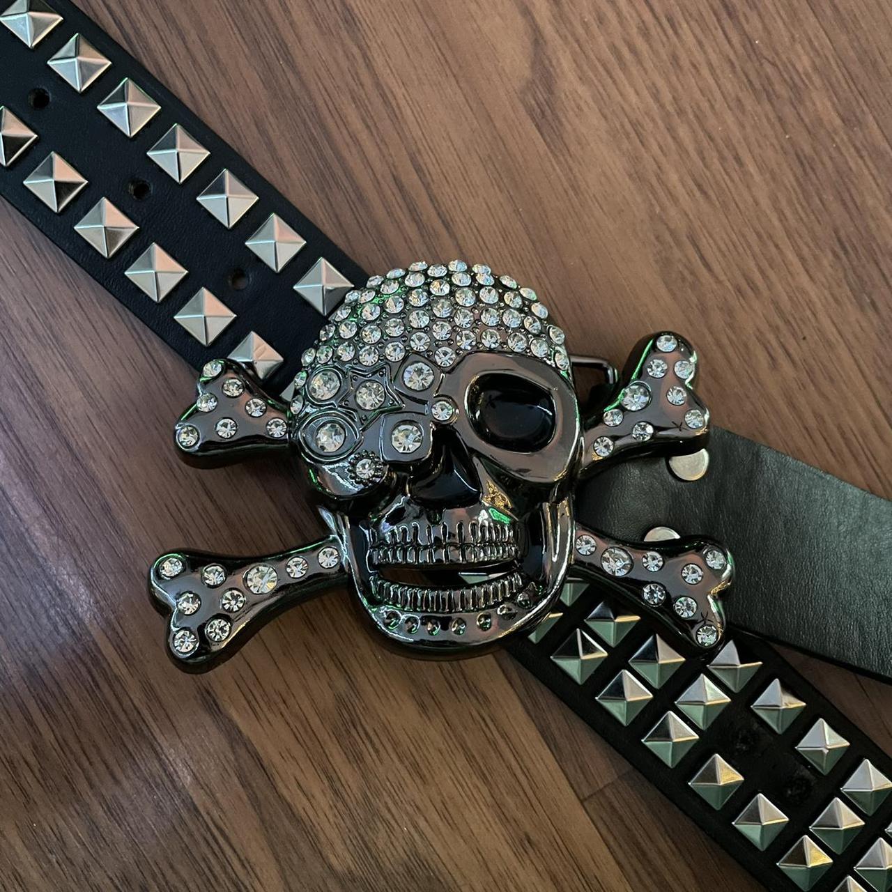unisex black rhinestone skull belt (bb belt... - Depop