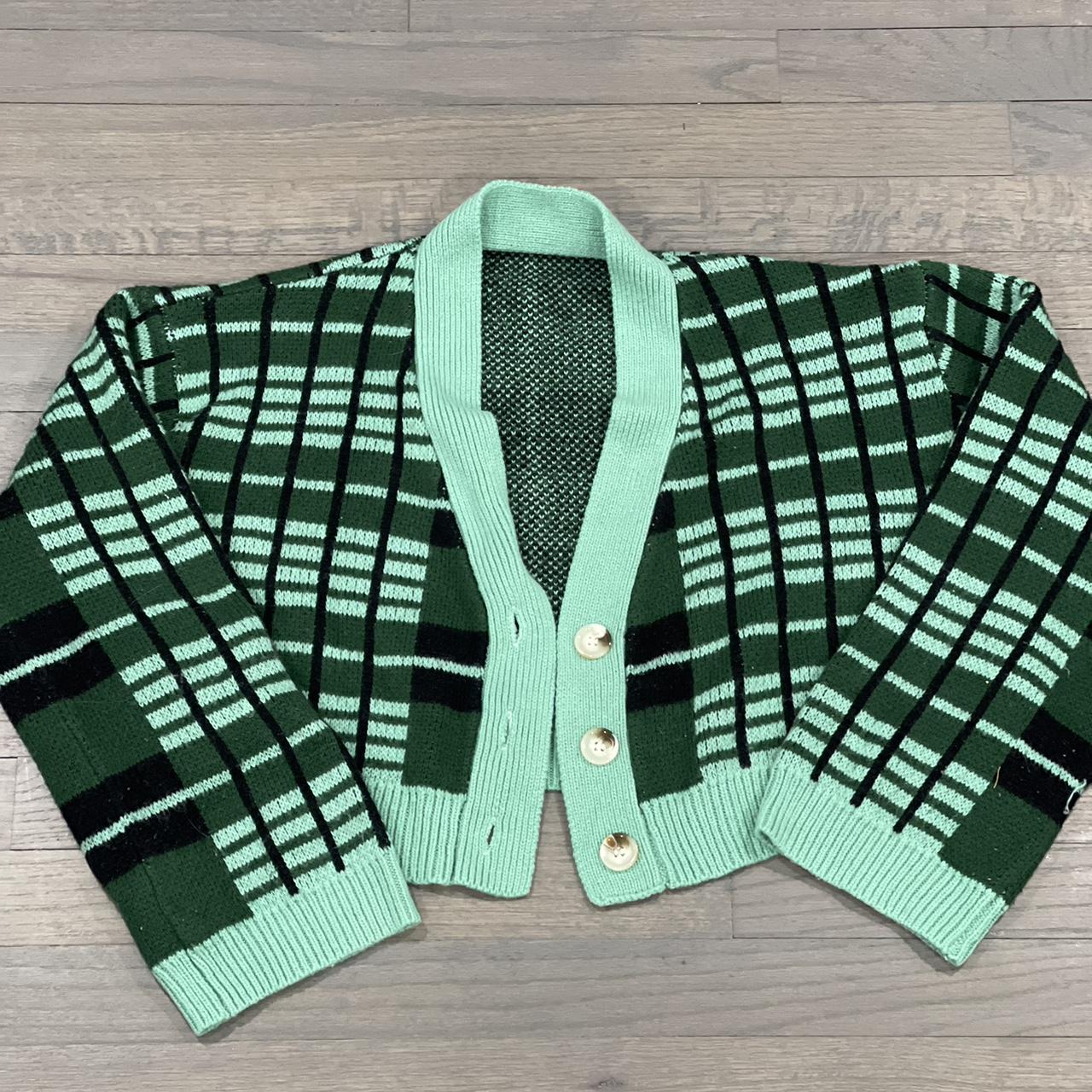green cropped cardigan very cozy and warm #cardigan... - Depop
