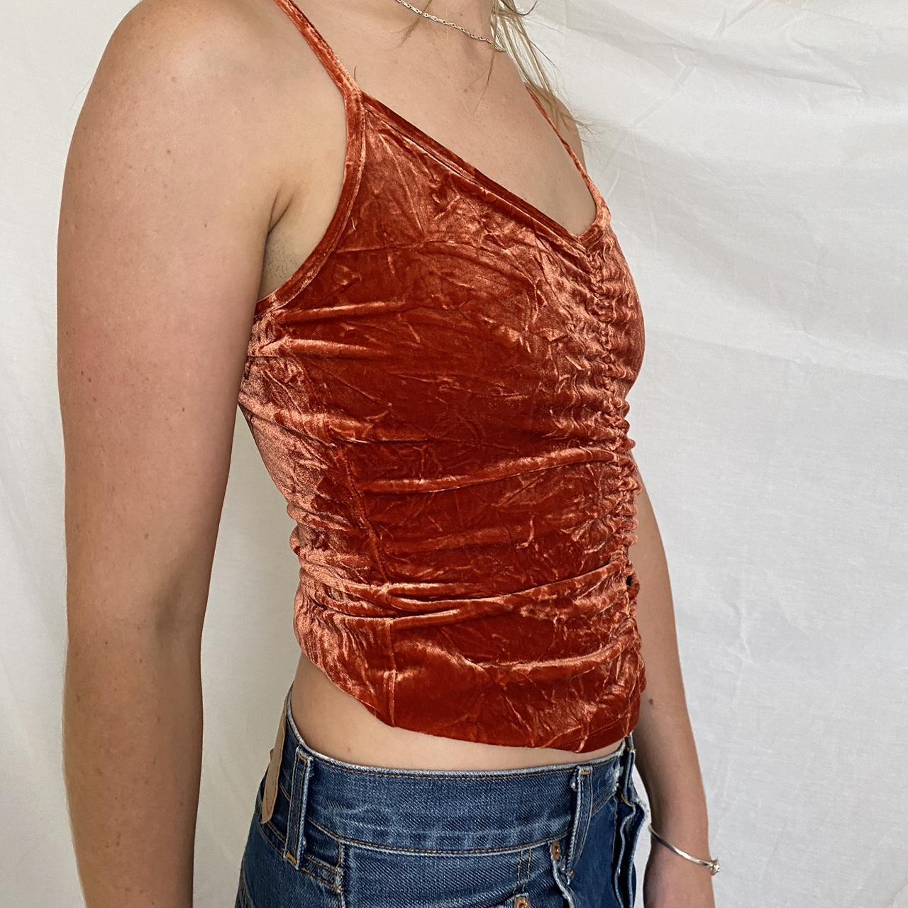 Vintage burnt orange scrunched velvet tank top 🍑... - Depop