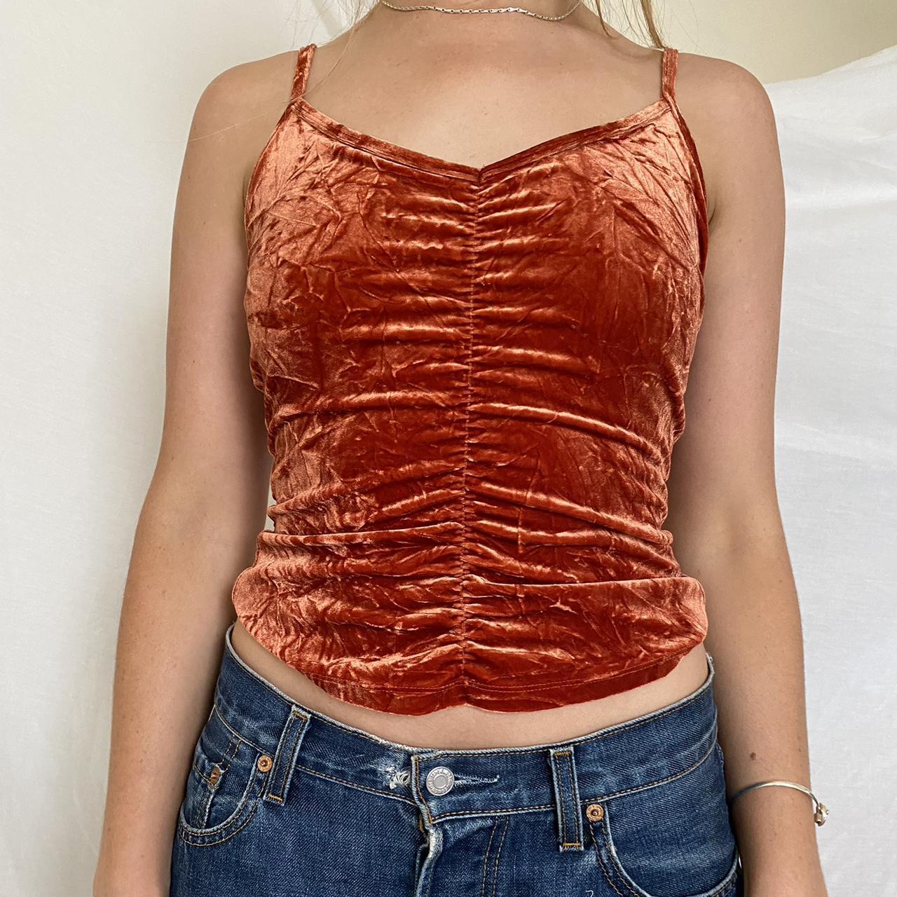 Vintage burnt orange scrunched velvet tank top 🍑... - Depop