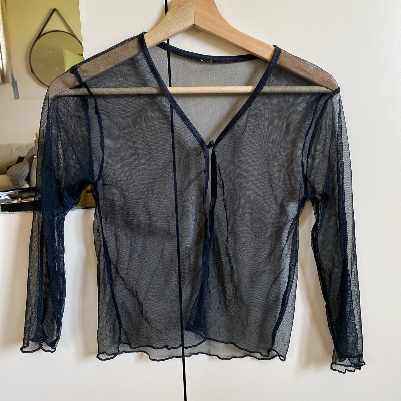 Thrifted Vintage 90s black mesh cardigan/top. Cute... - Depop