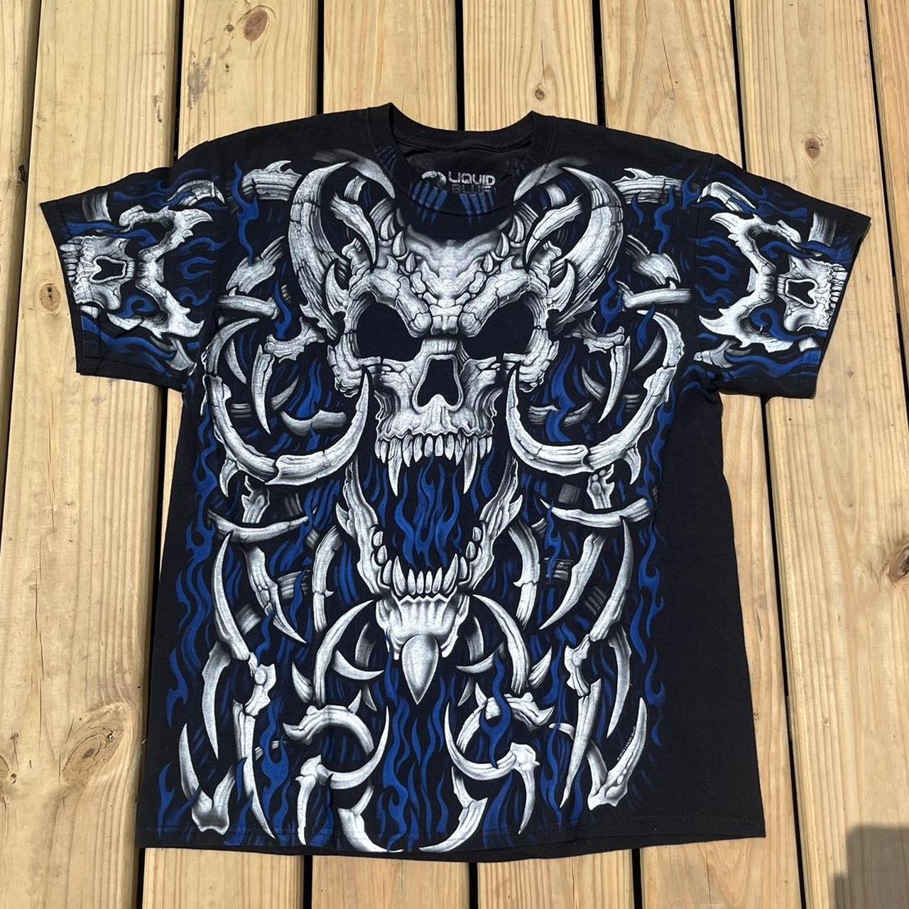 Liquid Blue, Blue Flame skull AOP,... - Depop