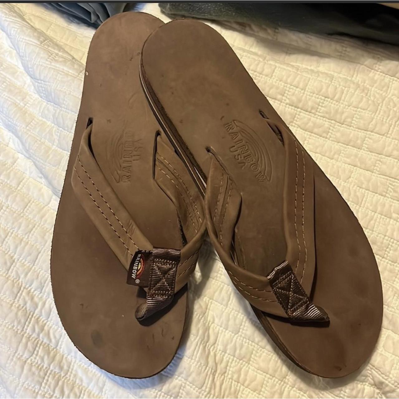 Women’s Rainbows Leather Sandals, barely worn and in... - Depop