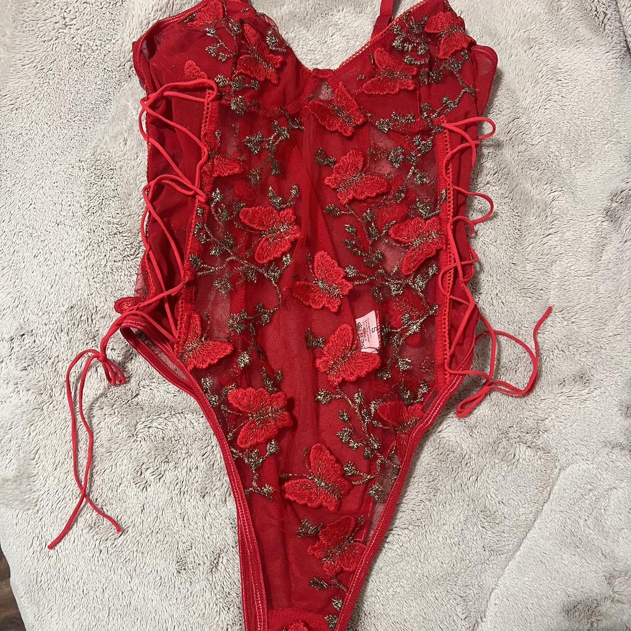 red teddy lace up lingerie cute for raves #rave... - Depop