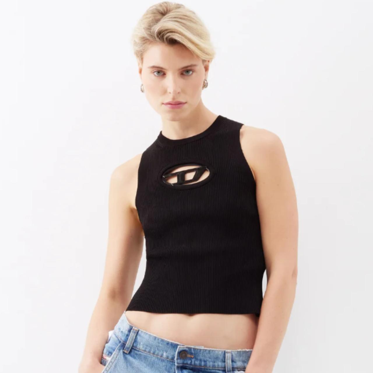 Diesel Women's Black Logo Cutout Tank Top Brand new... - Depop