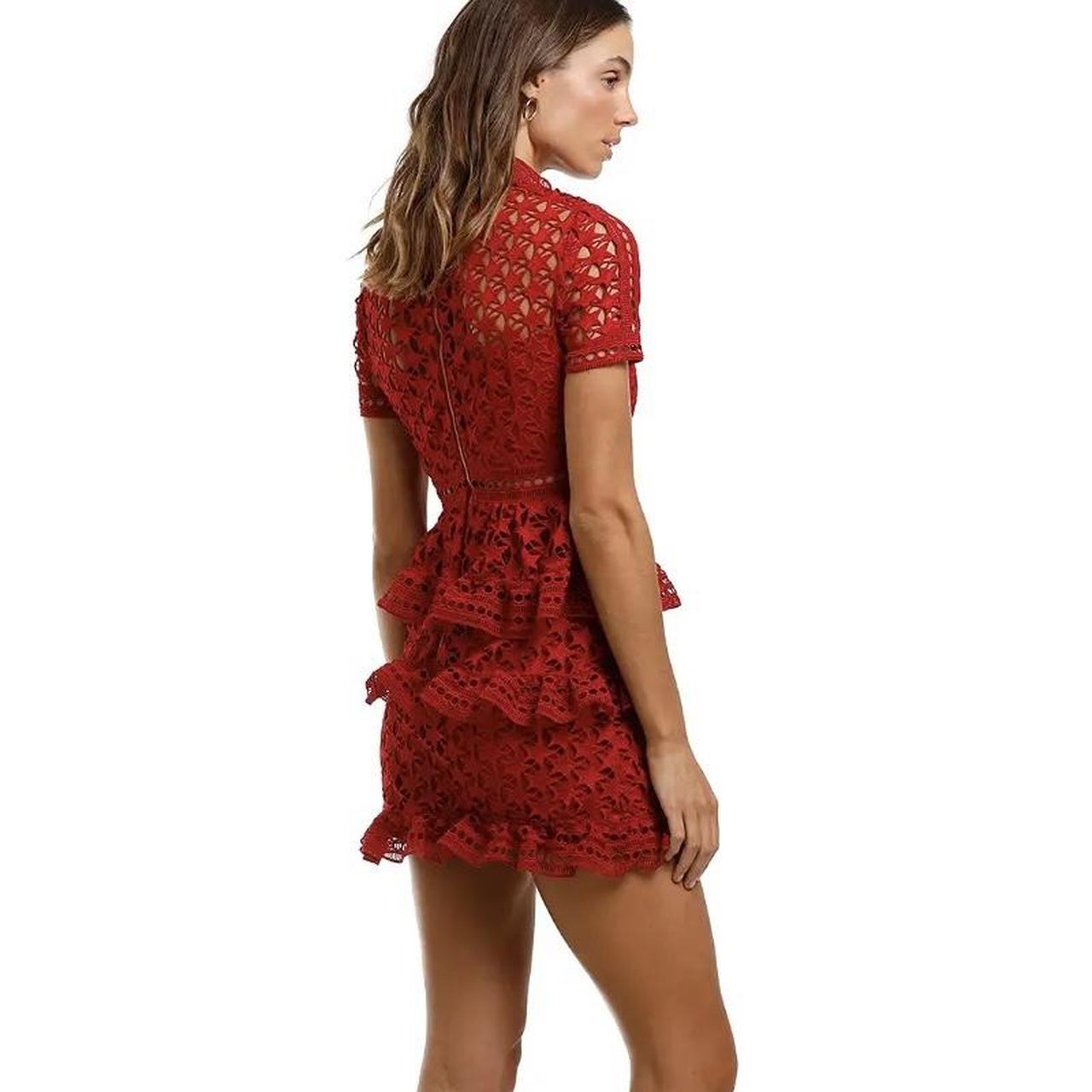 Self portrait. Red High Neck Star Lace Paneled... - Depop