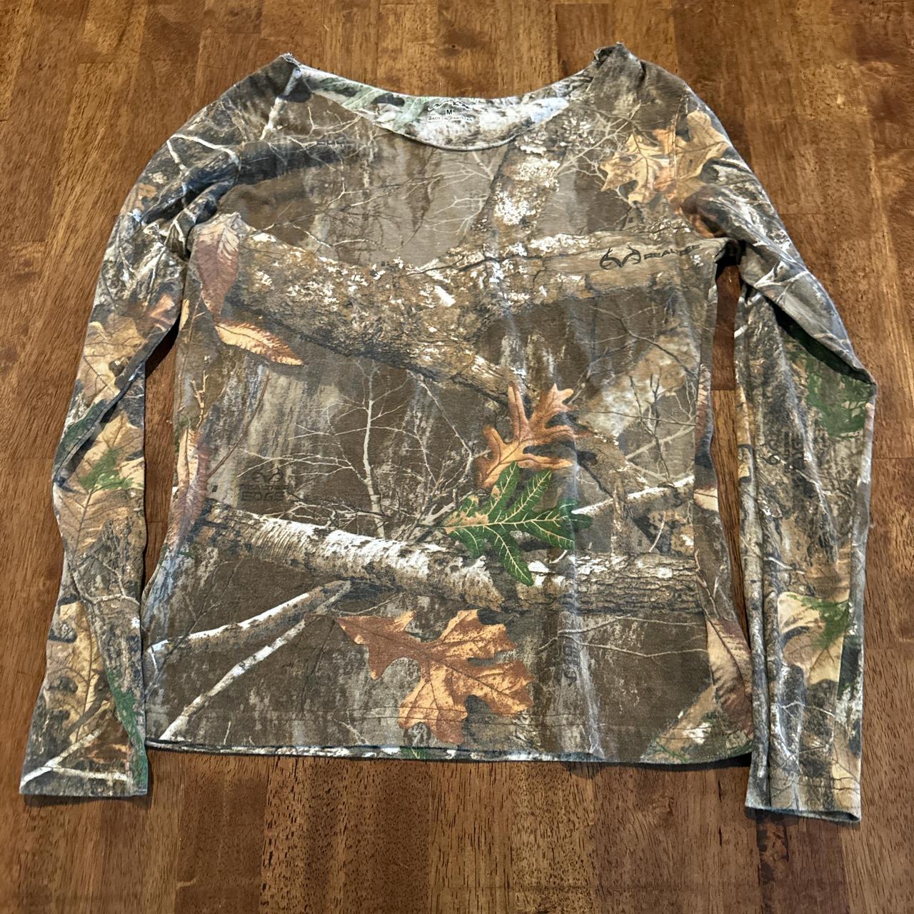 off the shoulder real tree long sleeve shirt size... - Depop