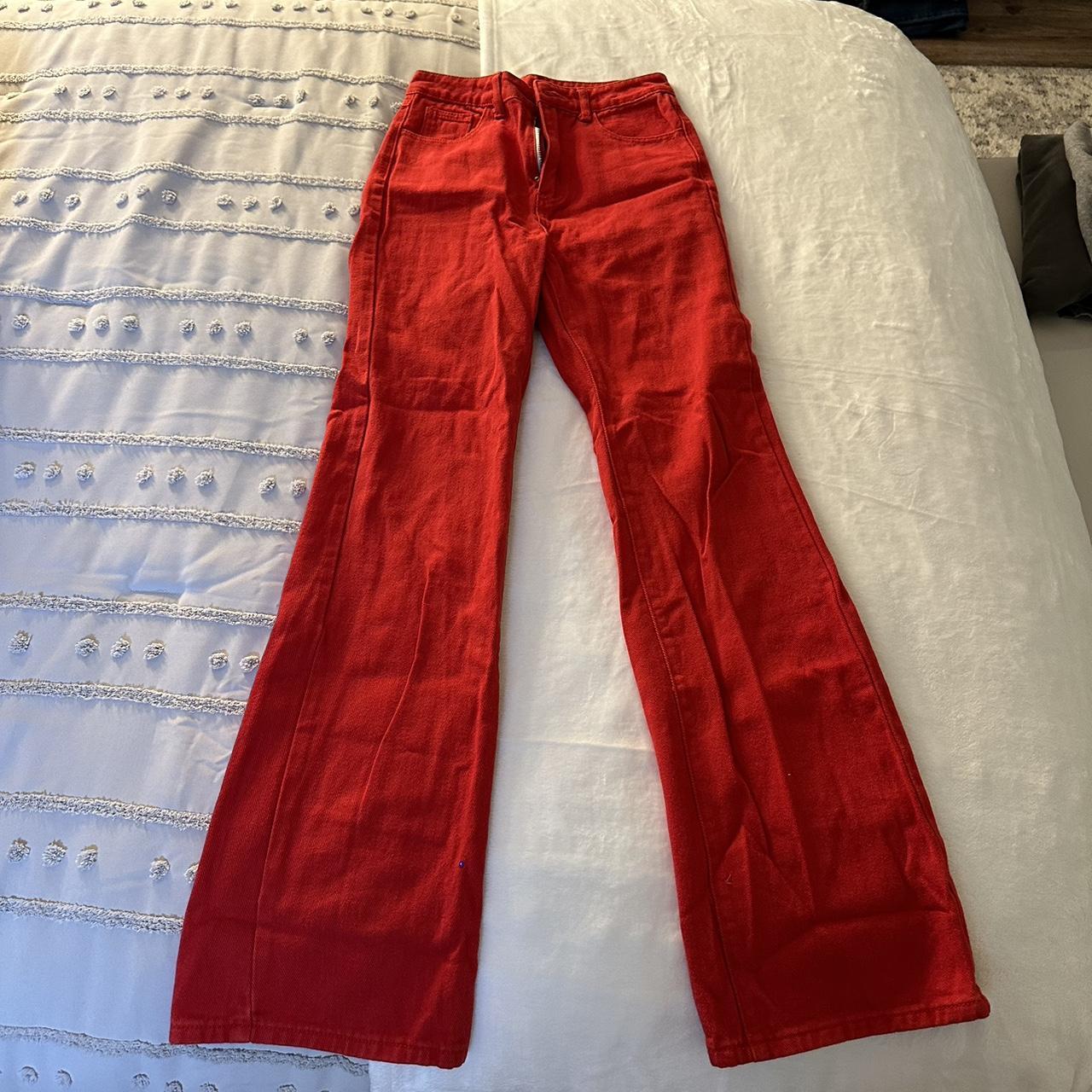Red wide leg jeans - so comfy, size xsmall but fit... - Depop