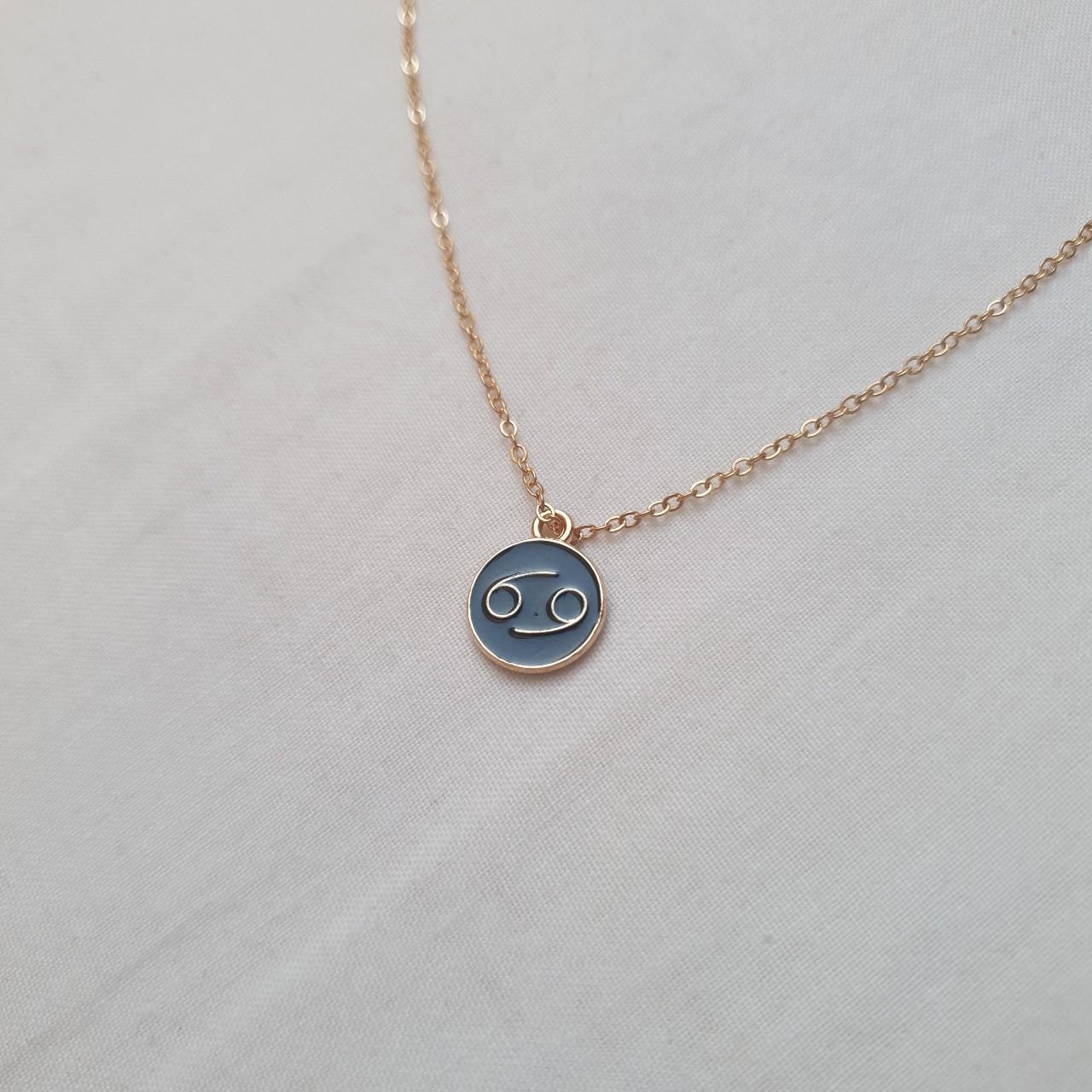 Zodiac Sign Cancer Gold Necklace Black Charm... - Depop