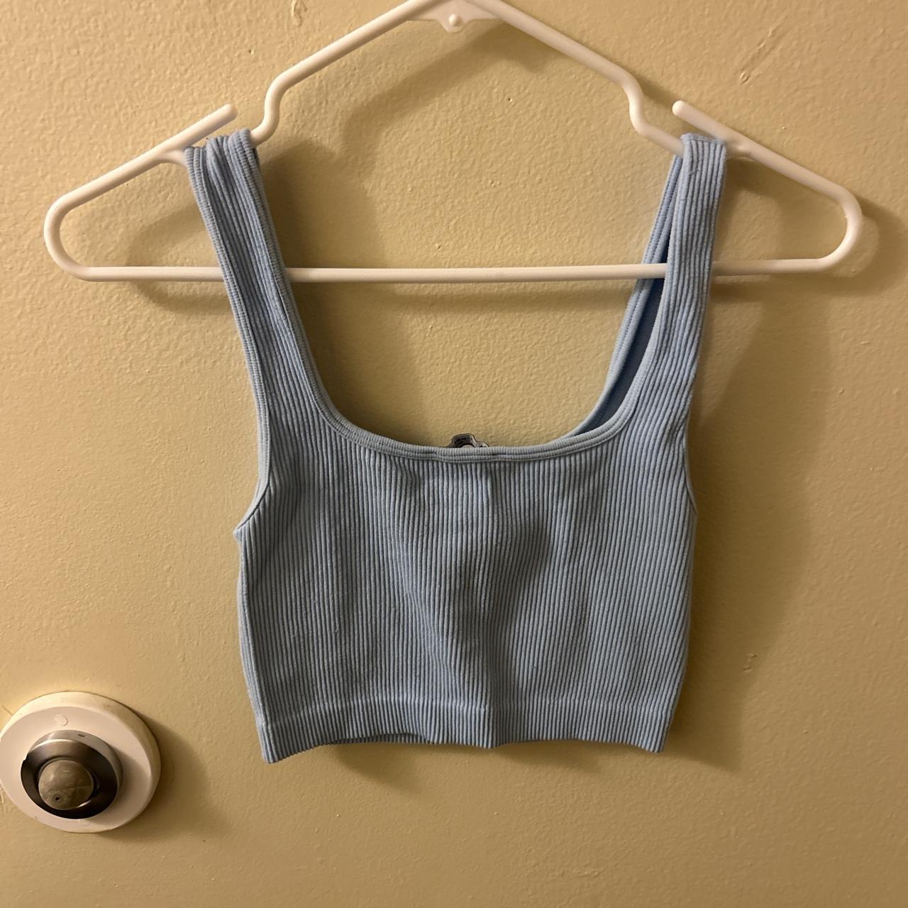zara baby blue ribbed crop top 96% polyamide, 4%... - Depop