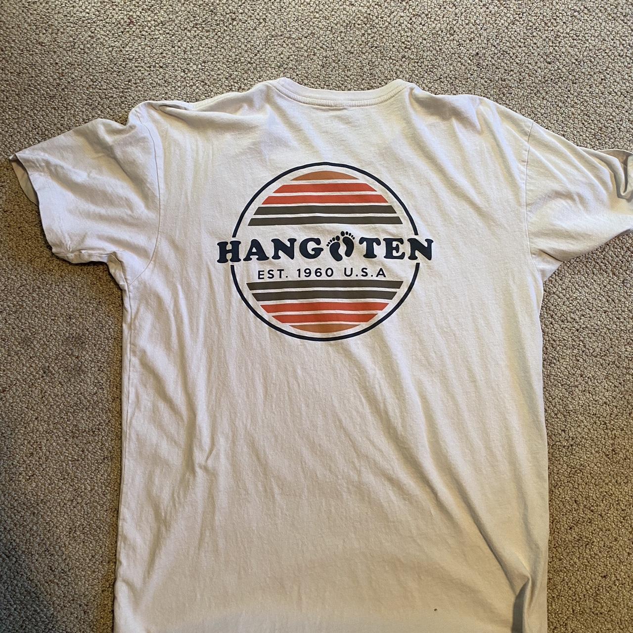 White Hang Ten tee with a small Hang Ten logo... | Depop