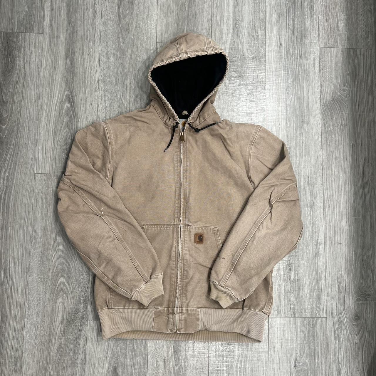 Vintage Tan / Crème Carhartt Hooded Jacket Size... | Depop