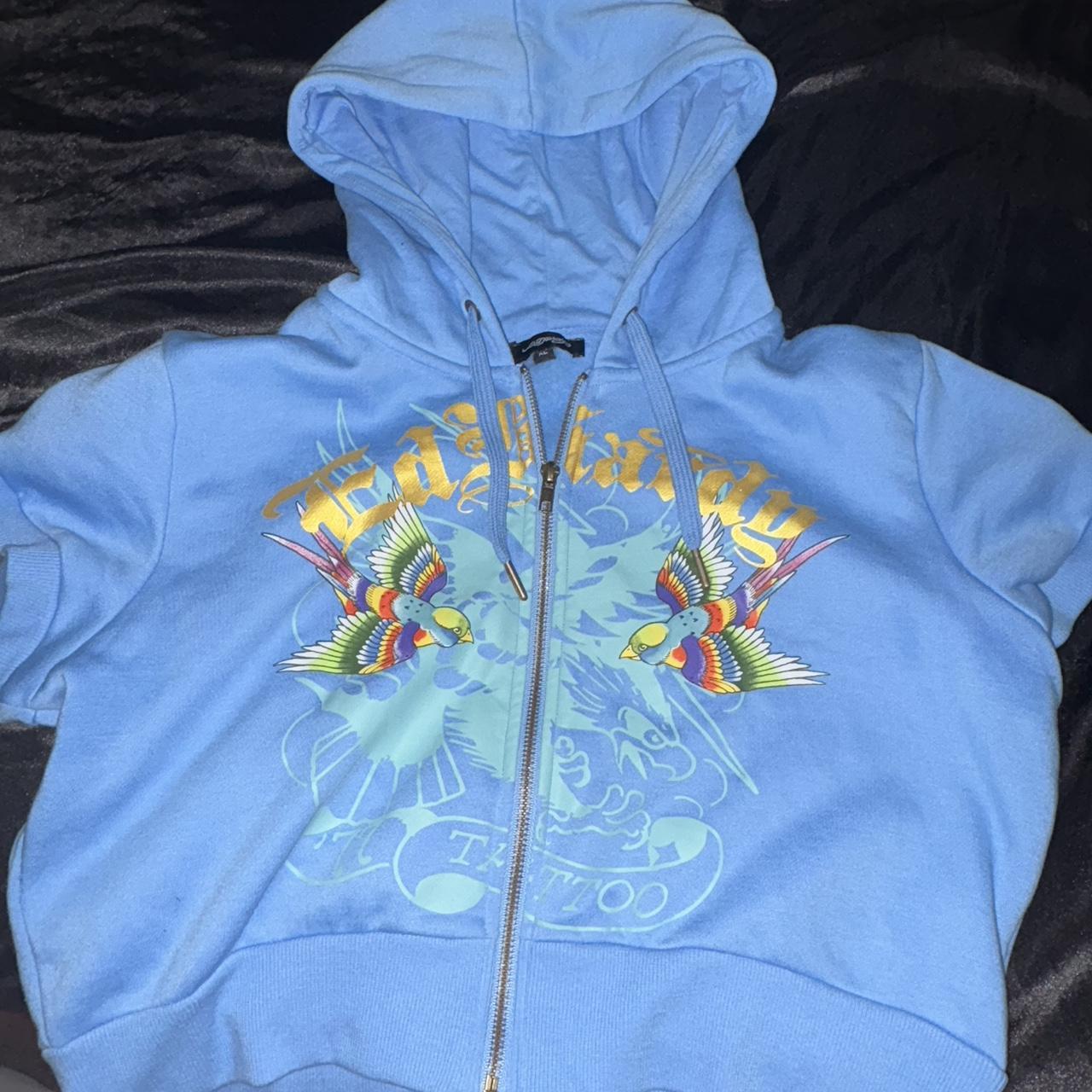 Ed Hardy blue and green zip-up with skirt... | Depop