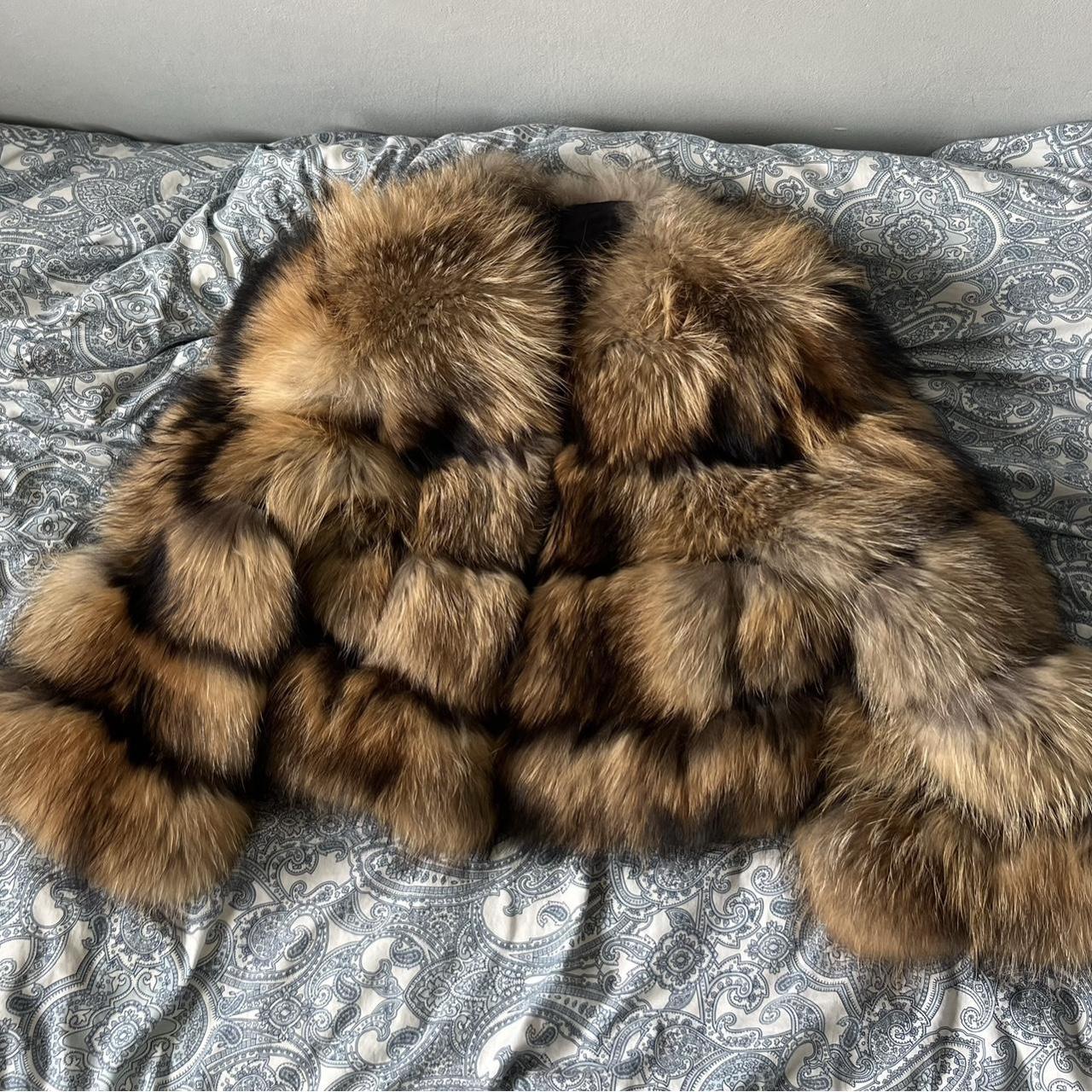 Real raccoon fur brown 4 row luxury cropped coat.... - Depop