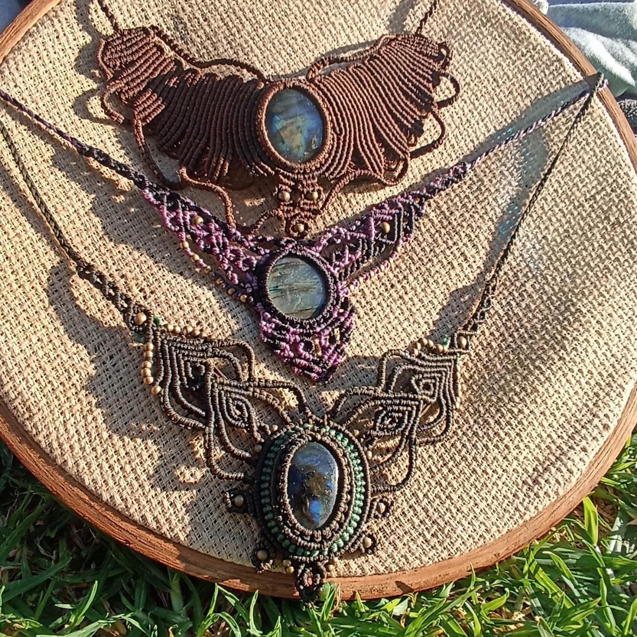 Macrame necklaces with beautiful... - Depop