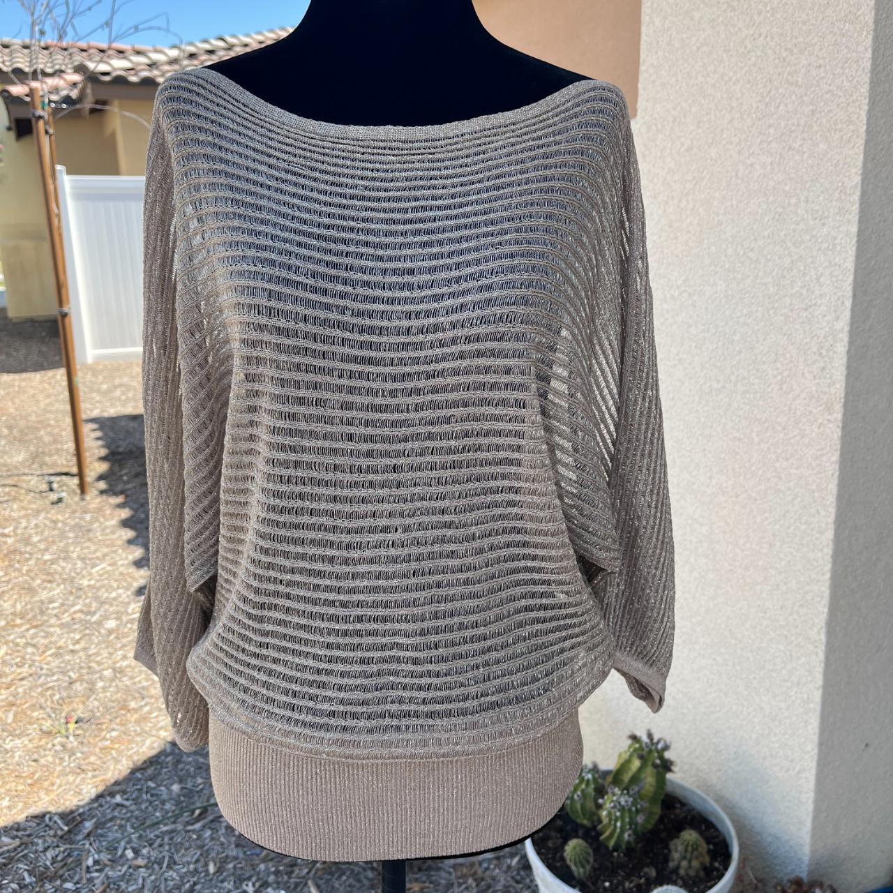 Miracle City Gold Metallic Open Knit Sweater Top... - Depop