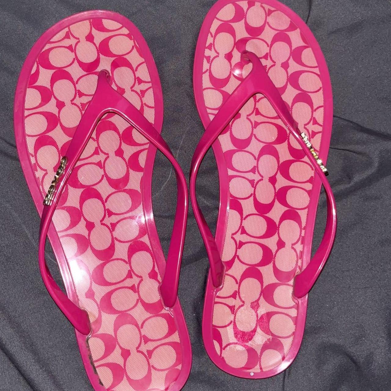 thrifted, in good condition, pink coach sandals. - Depop