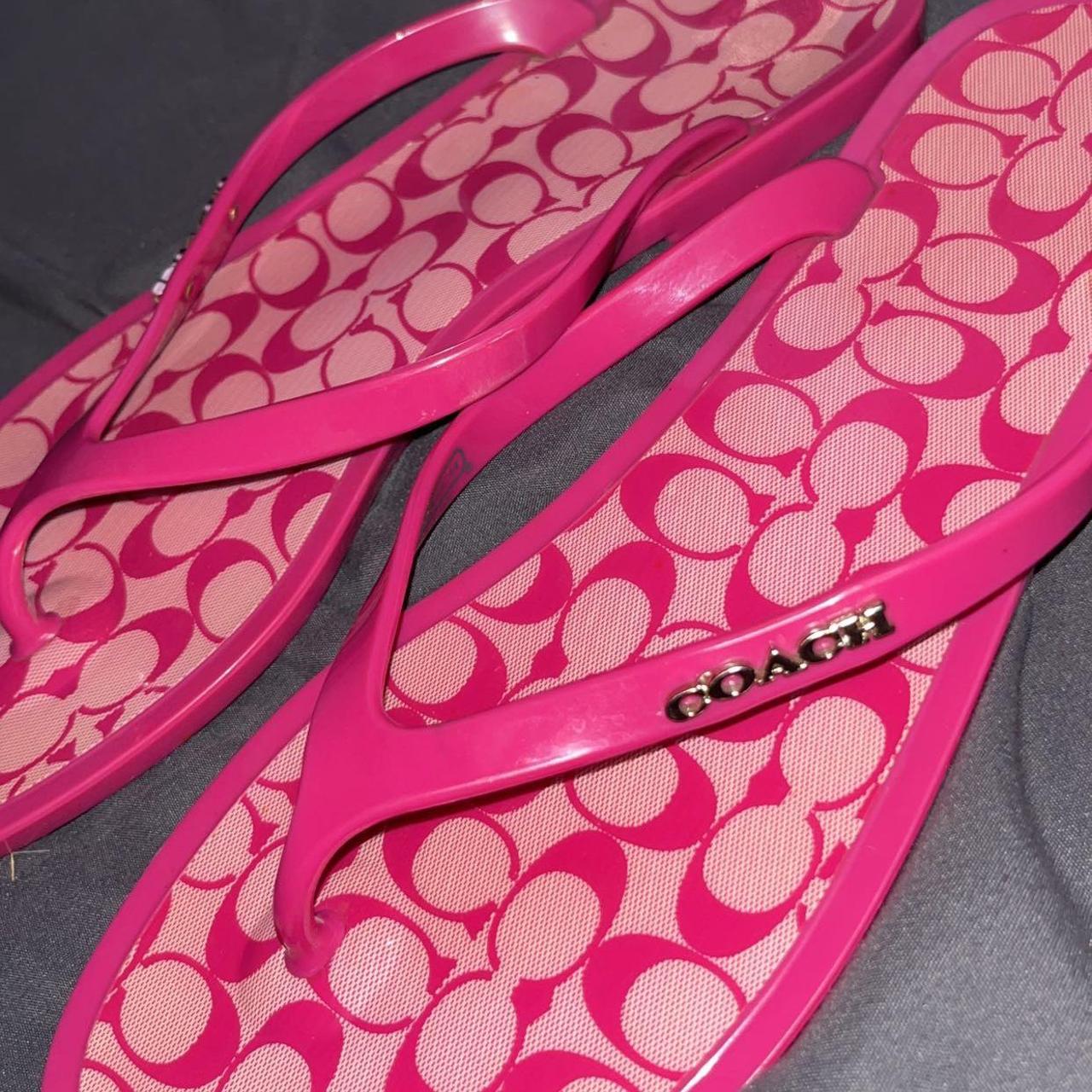 thrifted, in good condition, pink coach sandals. - Depop