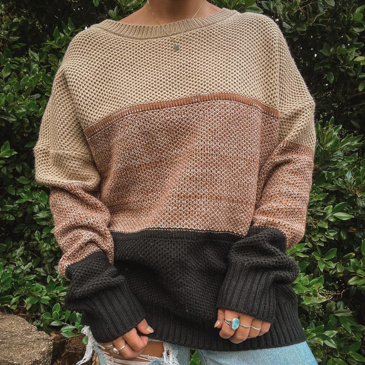 Neutral Color Block Sweater Size Large Small... - Depop