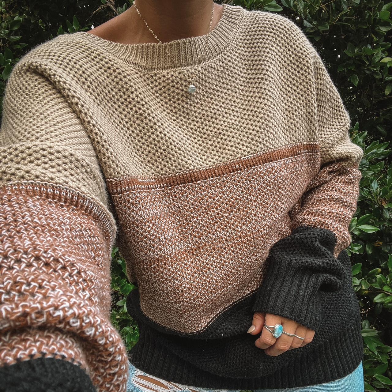 Neutral Color Block Sweater Size Large Small... - Depop