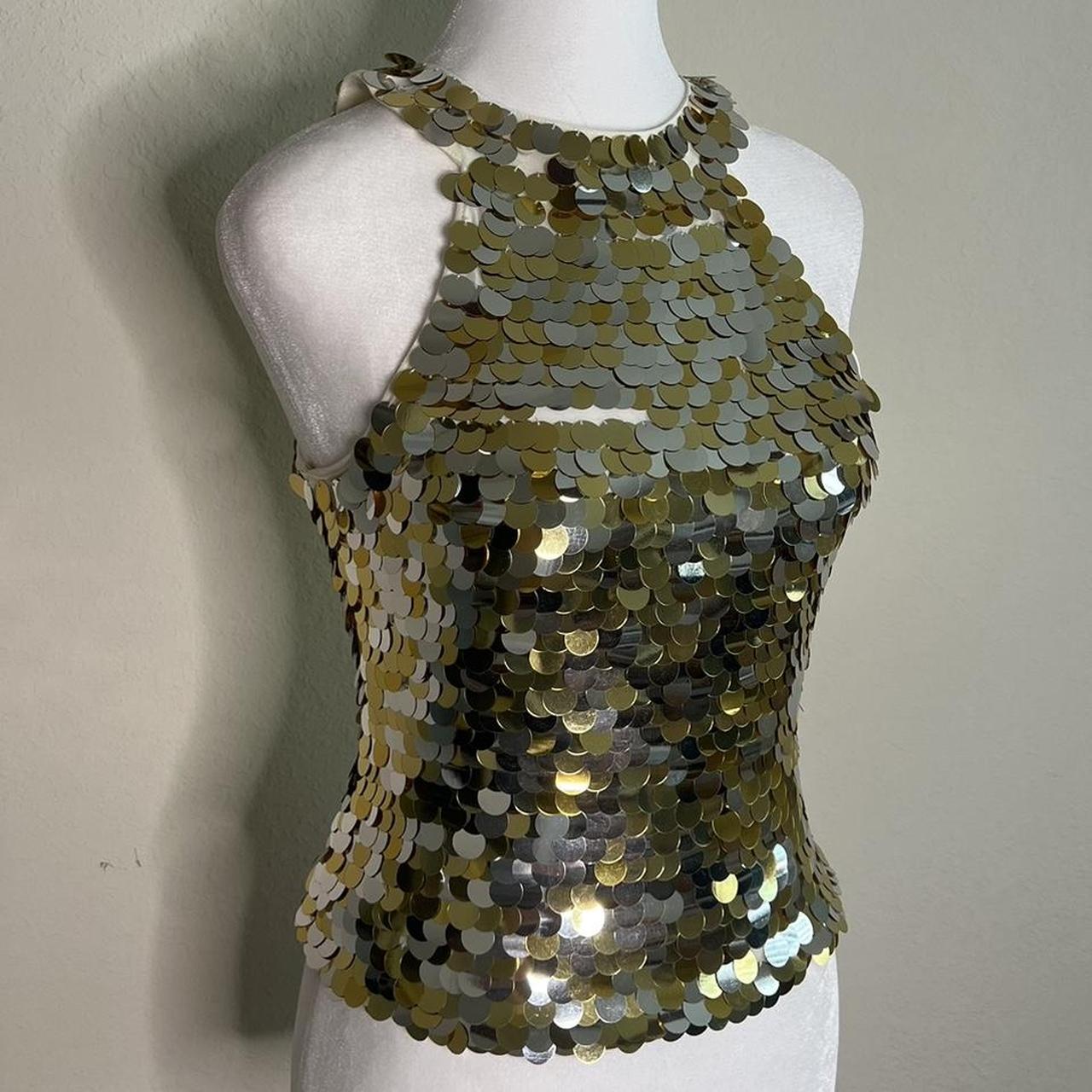 y2k gold silver sequin going out top Size XS The... - Depop