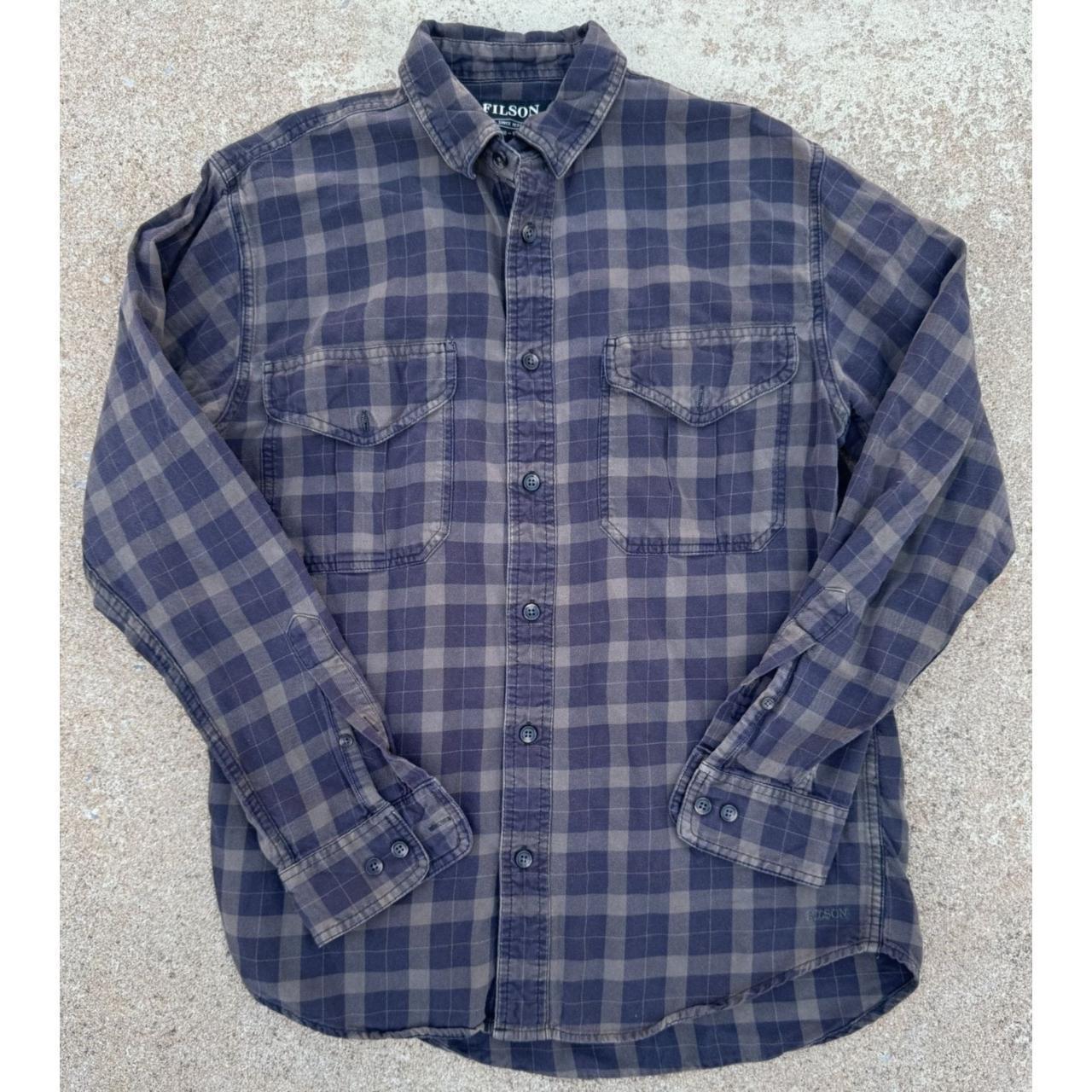 Filson Co Flannel Plaid Button Up Long Sleeve Blue... - Depop