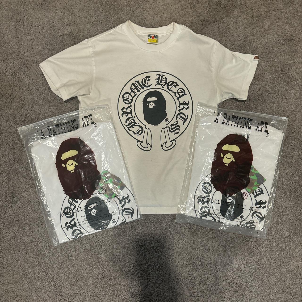 chrome heart bape shirt *rare* size medium never... - Depop