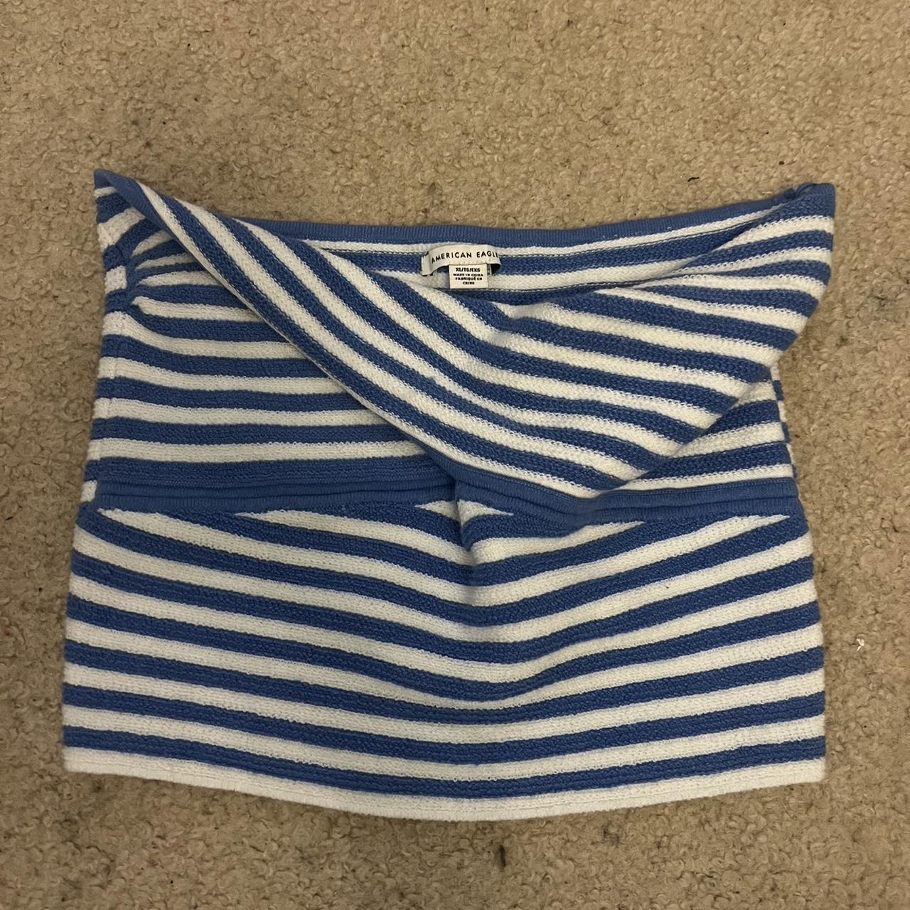 blue and white stretchy tube top with twisted bra.... | Depop