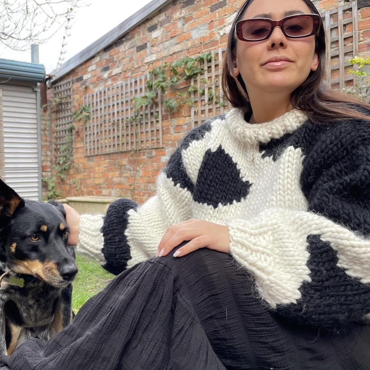 In the Moo’d Chunky Knit handmade jumper. One size -... - Depop