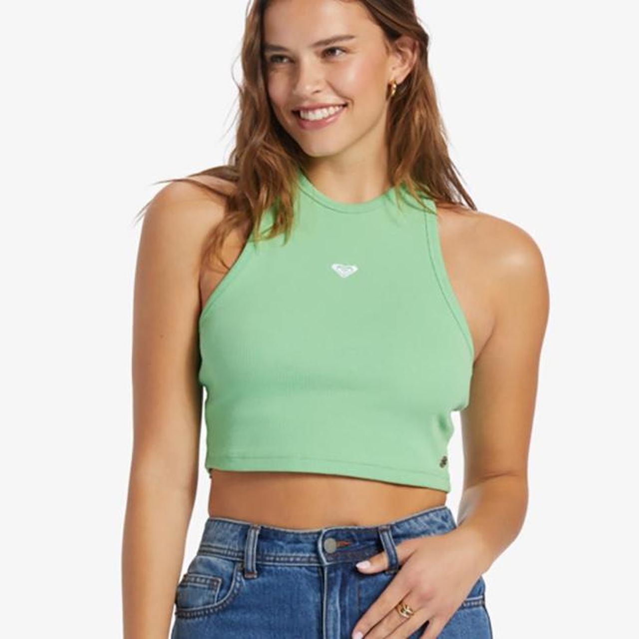 small green roxy bright boardwalk top new with... - Depop