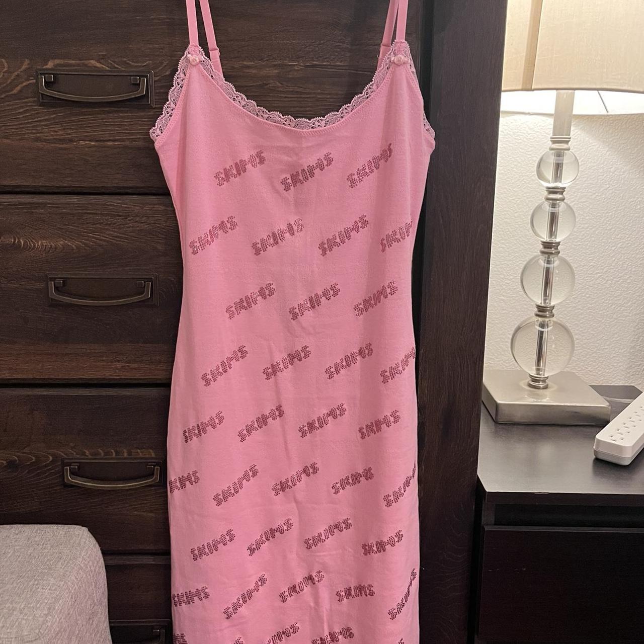 Skims Rhinestone Logo Pointelle Mini Slip Dress New... - Depop