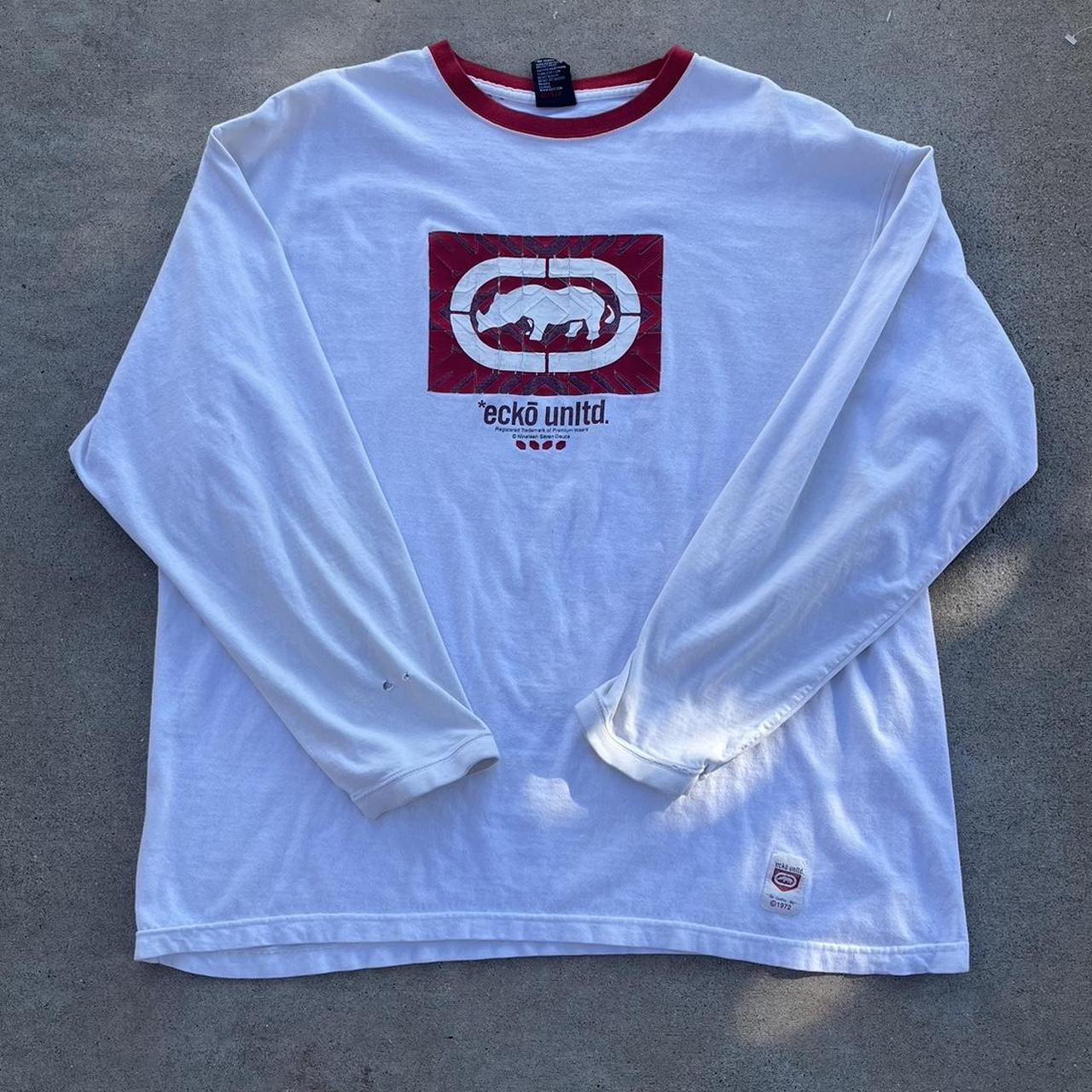 Ecko Unltd. white and red long sleeve shirt #skater... - Depop