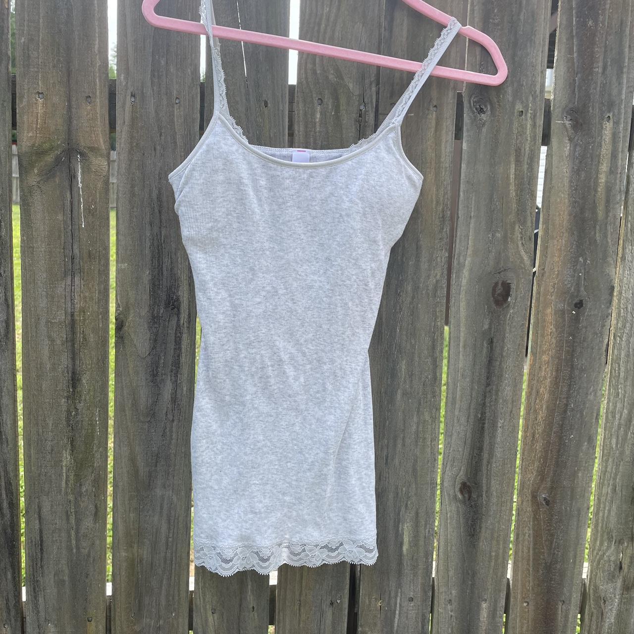Grey y2k lace tank top Perfect basic for everyday... - Depop