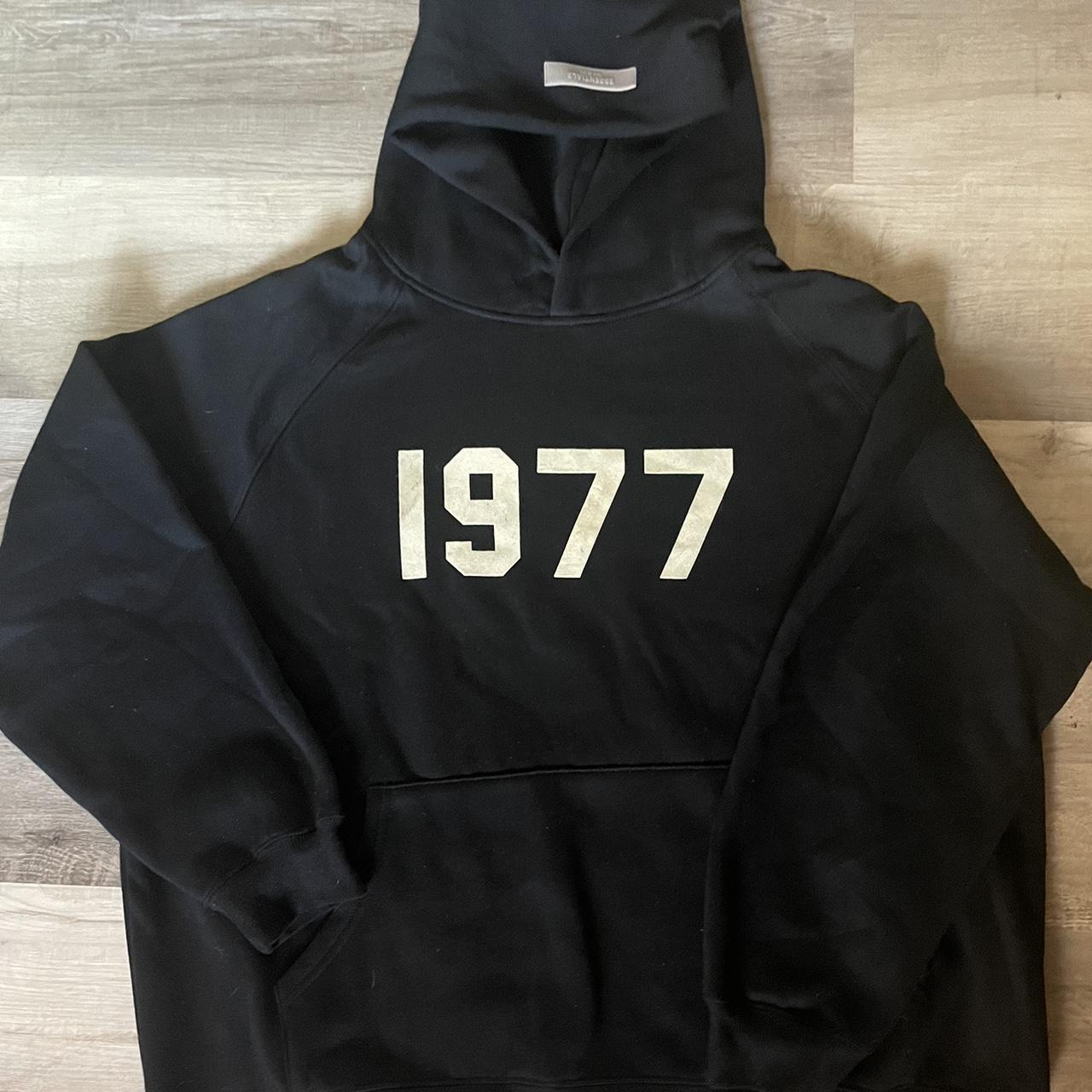 1977 essentials hoodie Black Size L 10/10 condition... - Depop