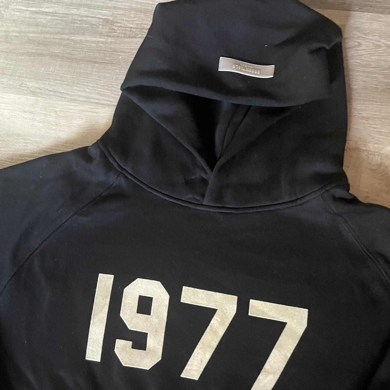 1977 essentials hoodie Black Size L 10/10 condition... - Depop