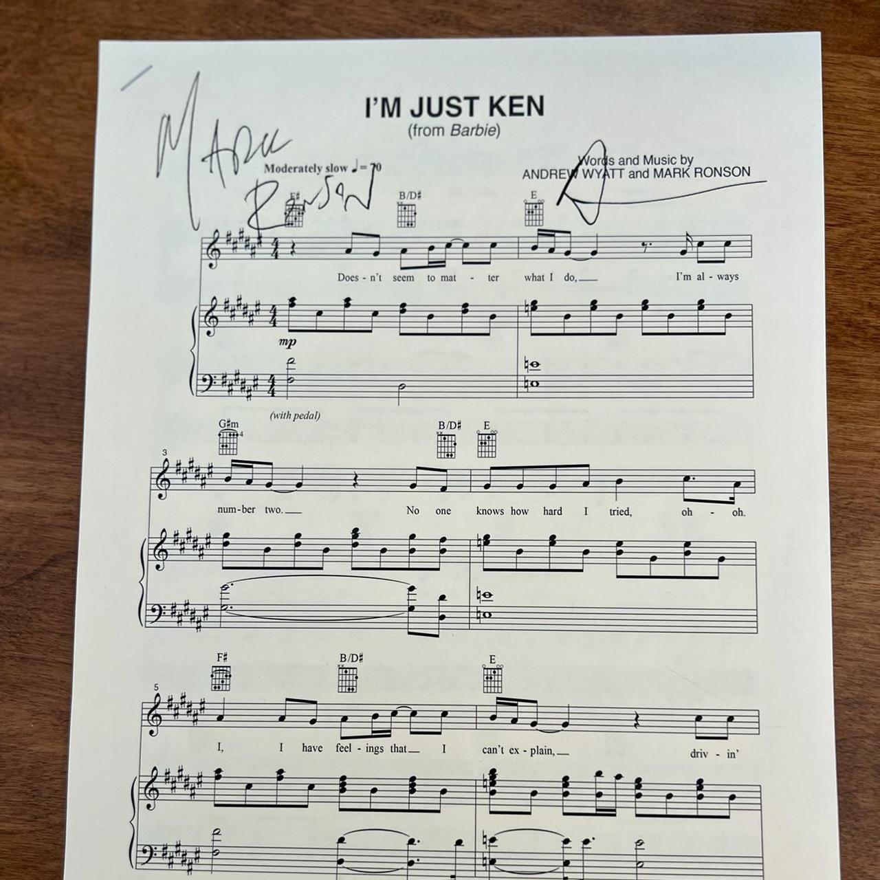 Barbie “I’m Just Ken” Sheet Music Signed Autograph... - Depop