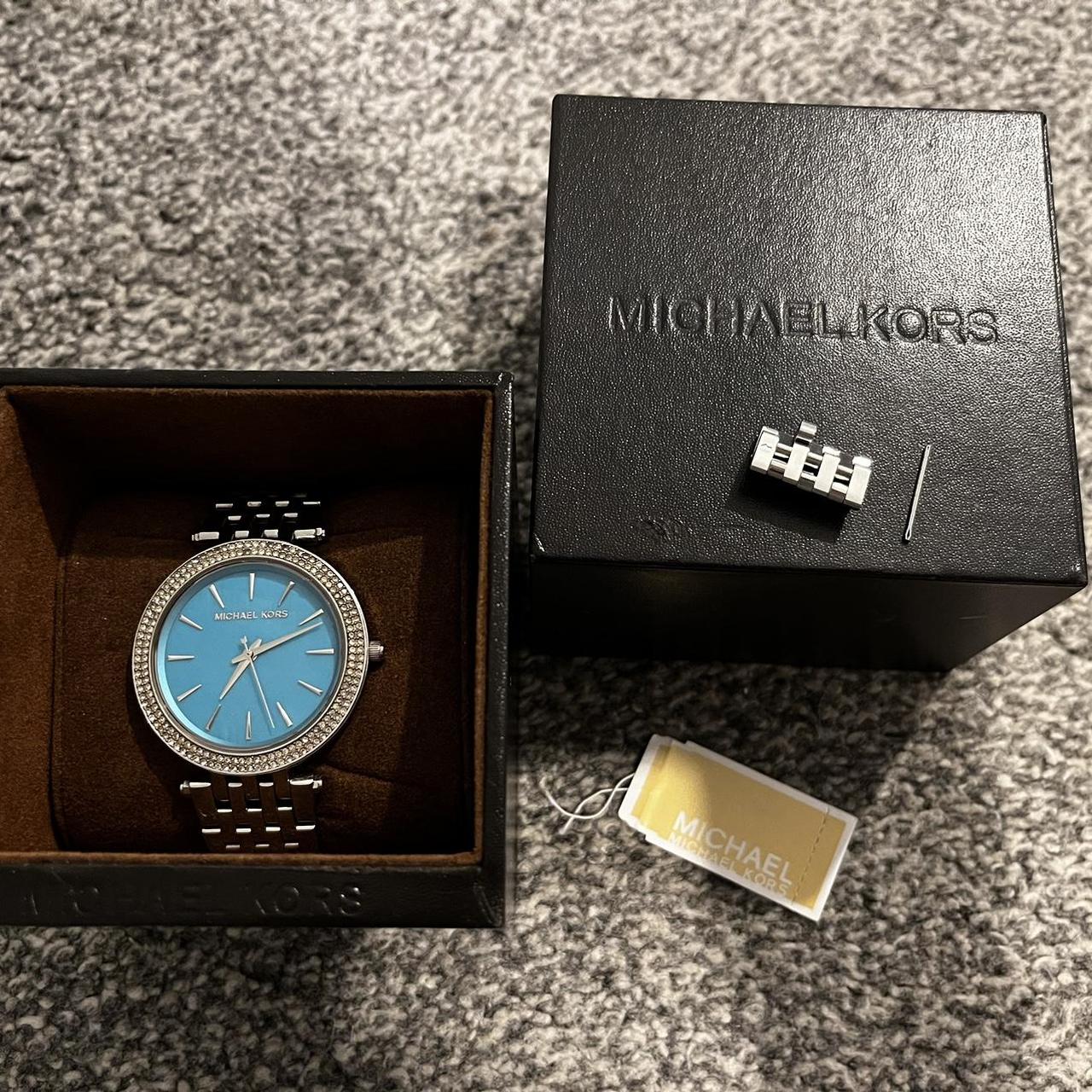 Michael Kors Silver & Blue Watch - Depop