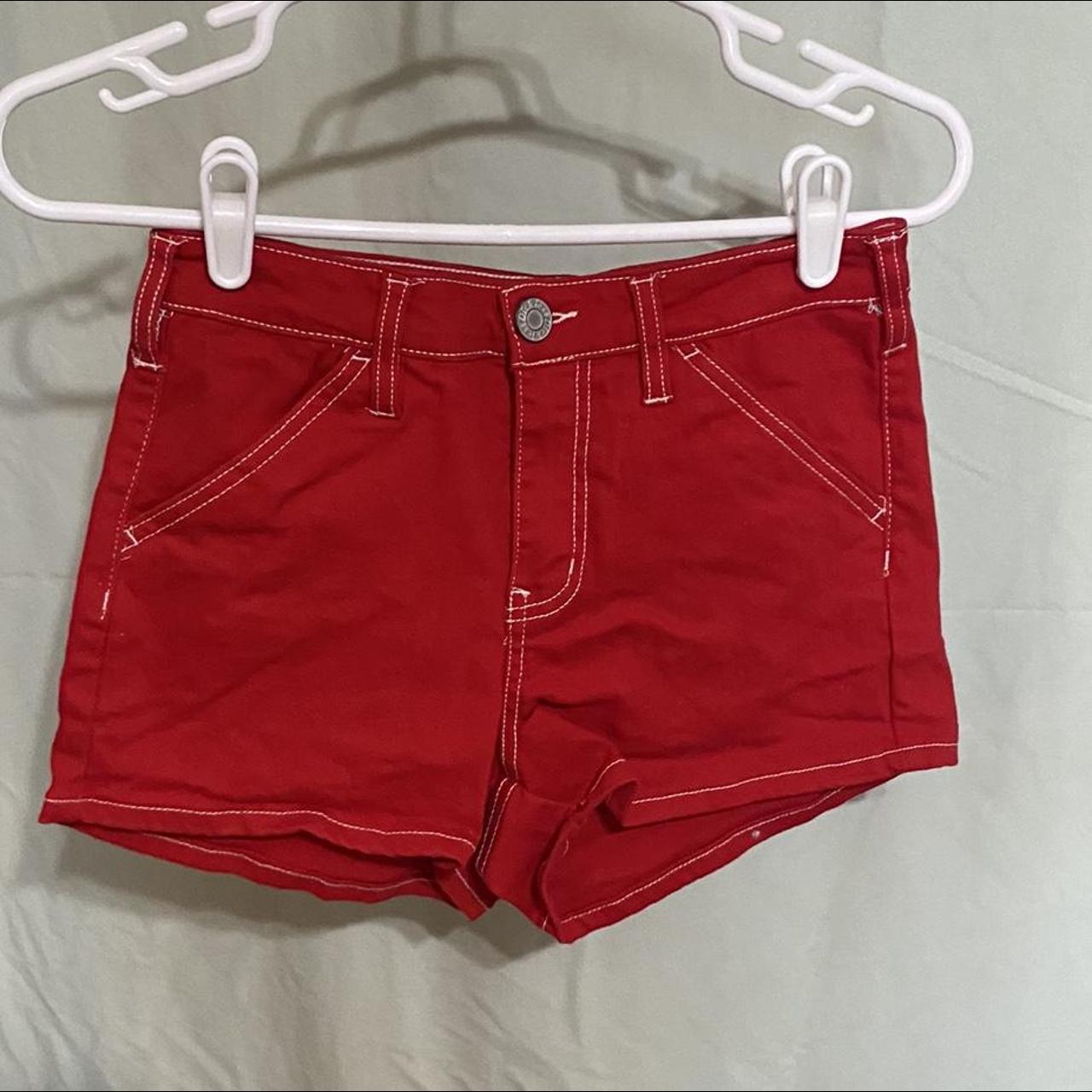 Red Jean Shorts Never worn! measurements: length:... - Depop