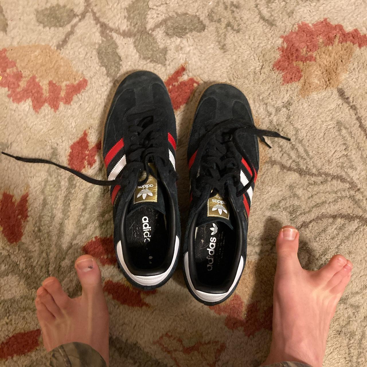 Black white and red suede adidas sambas great... | Depop