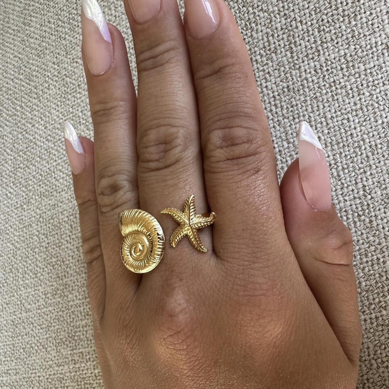 Handmade Gold Sundial Shell and Starfish Ring... - Depop