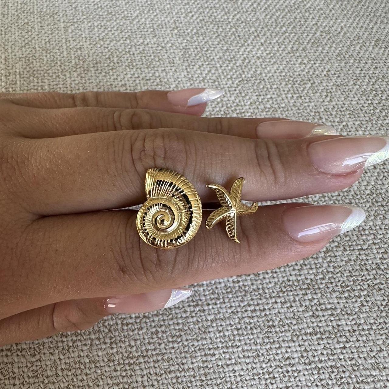 Handmade Gold Sundial Shell and Starfish Ring... - Depop