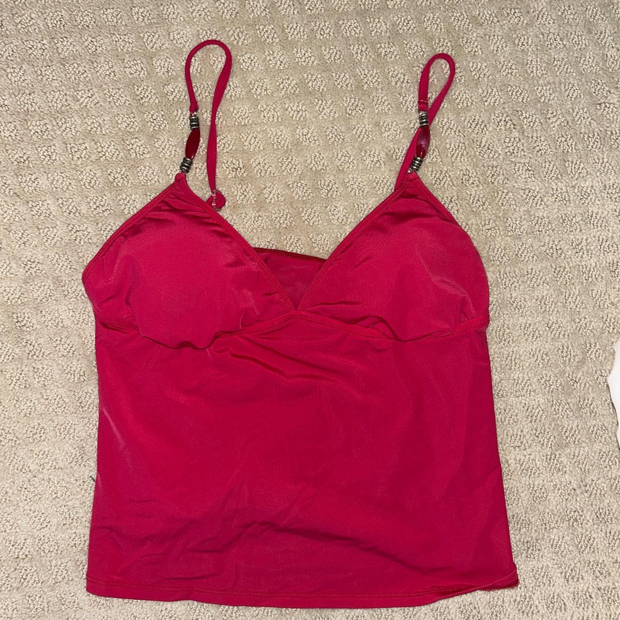 Red top with beading on the straps, cups built in.... - Depop