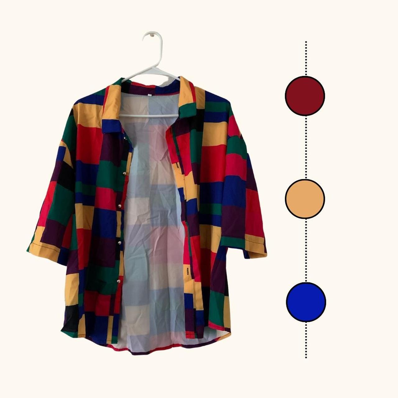 rainbow-colored and checkered button up. wore to LA... - Depop