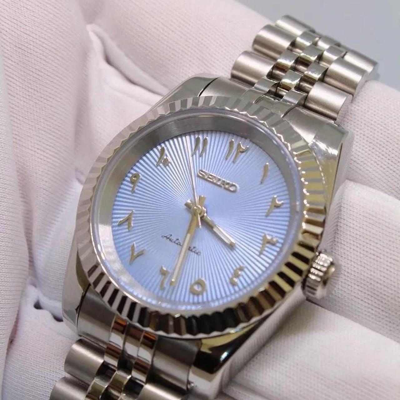 Seiko Arabic Dial Day‑Date (Baby Blue... | Depop