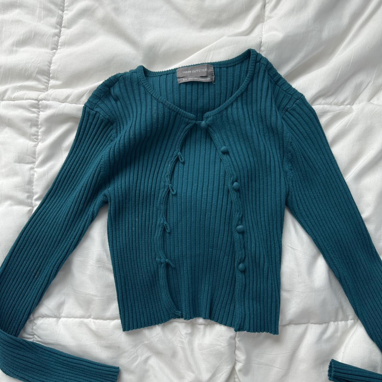 Blue button up cropped sweater from urban So cute!... - Depop