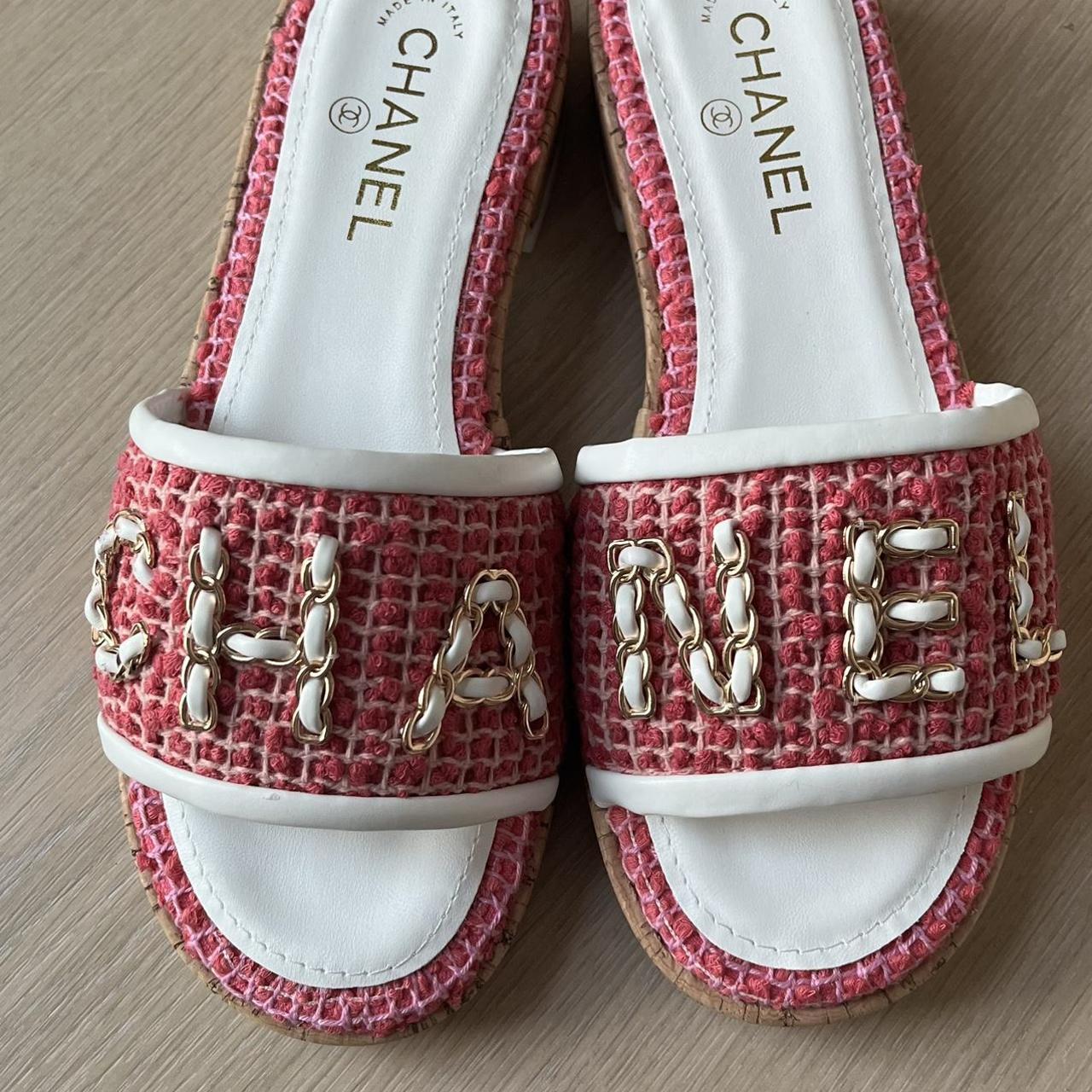 Non authentic Chanel pink tweed sandals Never worn... - Depop