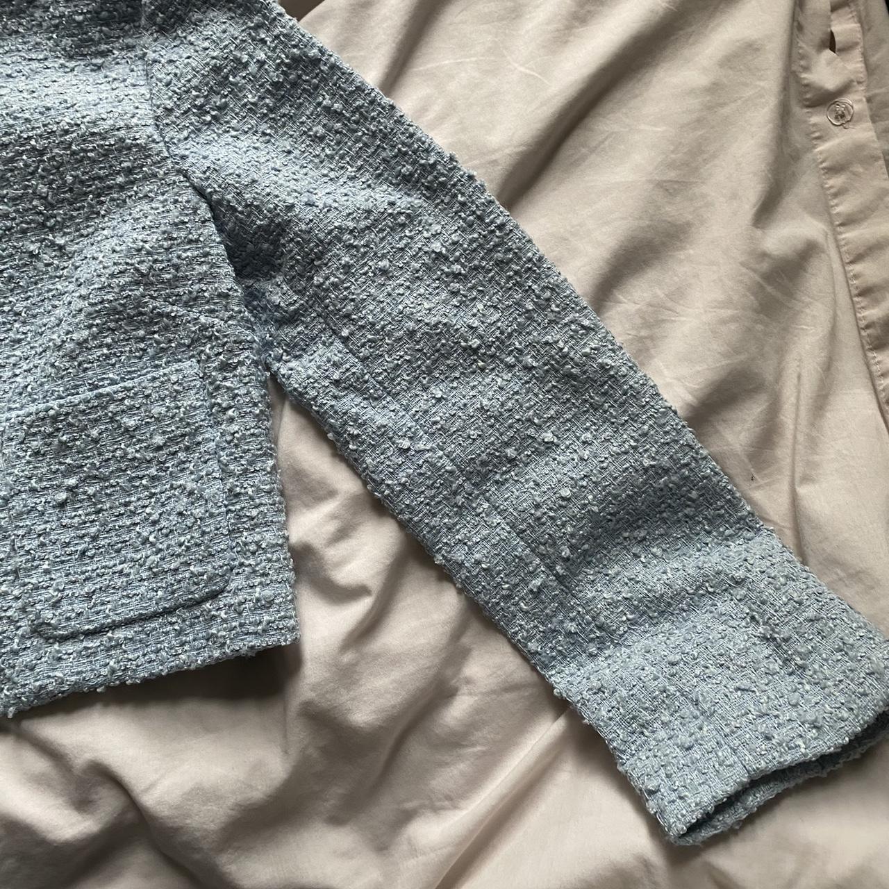 Tweed Baby Blue Cropped Blazer Jacket 🌀 🌐 worn... | Depop