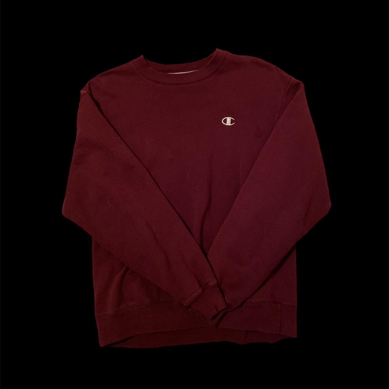 Dark red unisex champion crew neck! Very warm and comfy - Depop