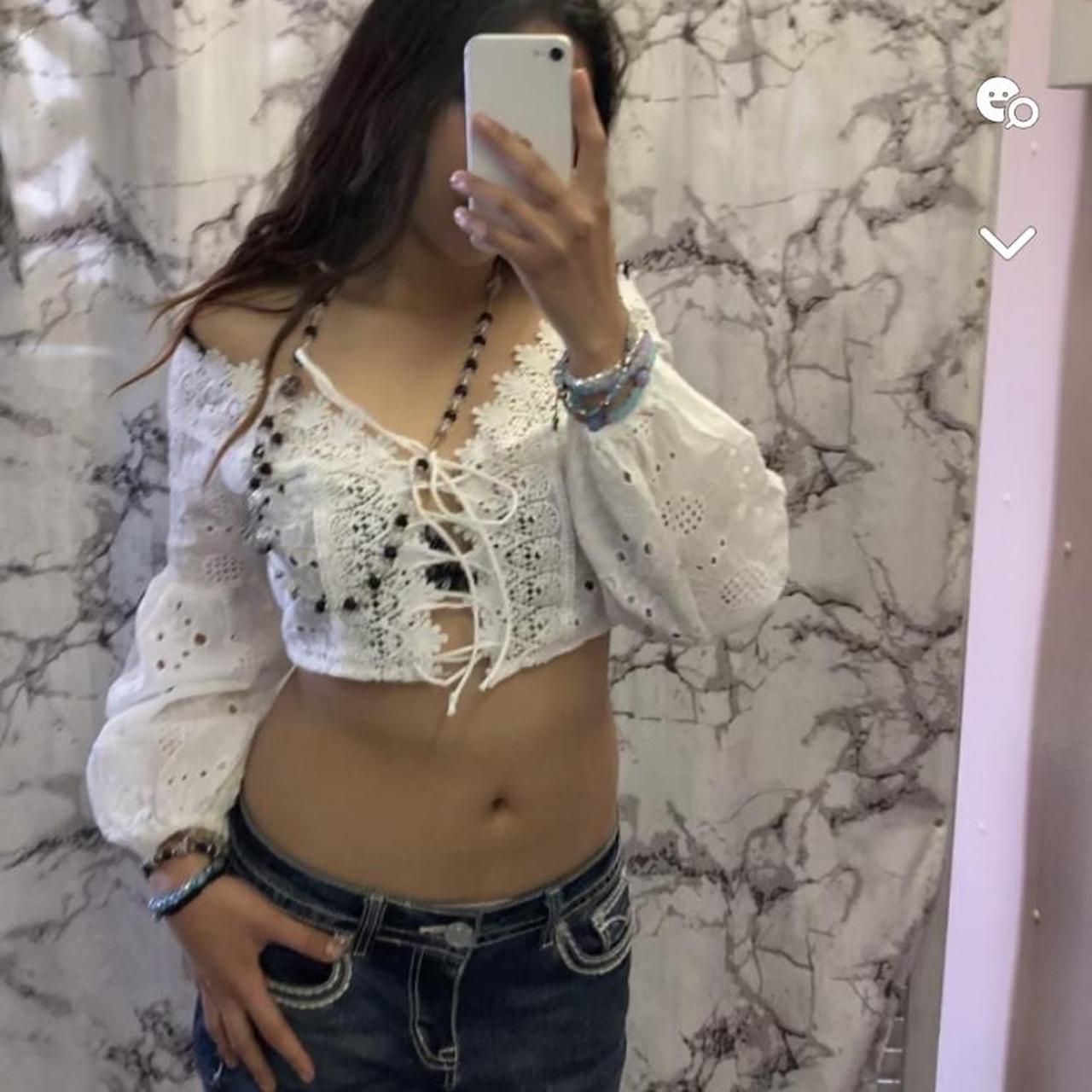 🤍 🧚‍♂️very Cute White Crop Top Long Sleeve Fairy White Depop
