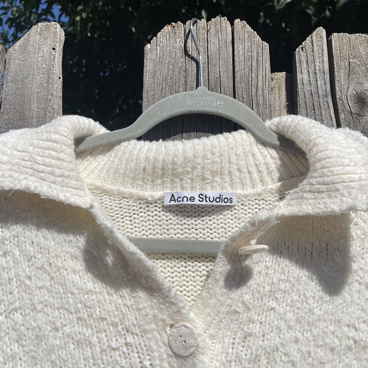 acne studios fluffy knit cream white polo shirt /... - Depop